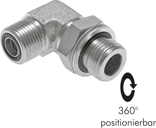 UN 1-11/16''-12 x G 1 1/2'' Buitendraad Verzinkt Stalen L-Fitting 90graden ORFS 200 Bar ...