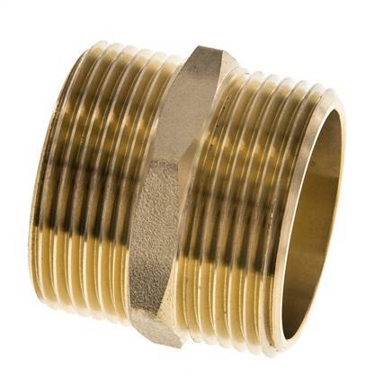 Dubbele Nippel G1 1/4" Messing Vlakke Afdichting 16bar 42mm Hex | Tameson.nl